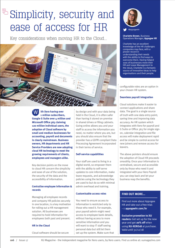 XU Magazine: Simplicity, security and ease of access for HR | Appogee HR