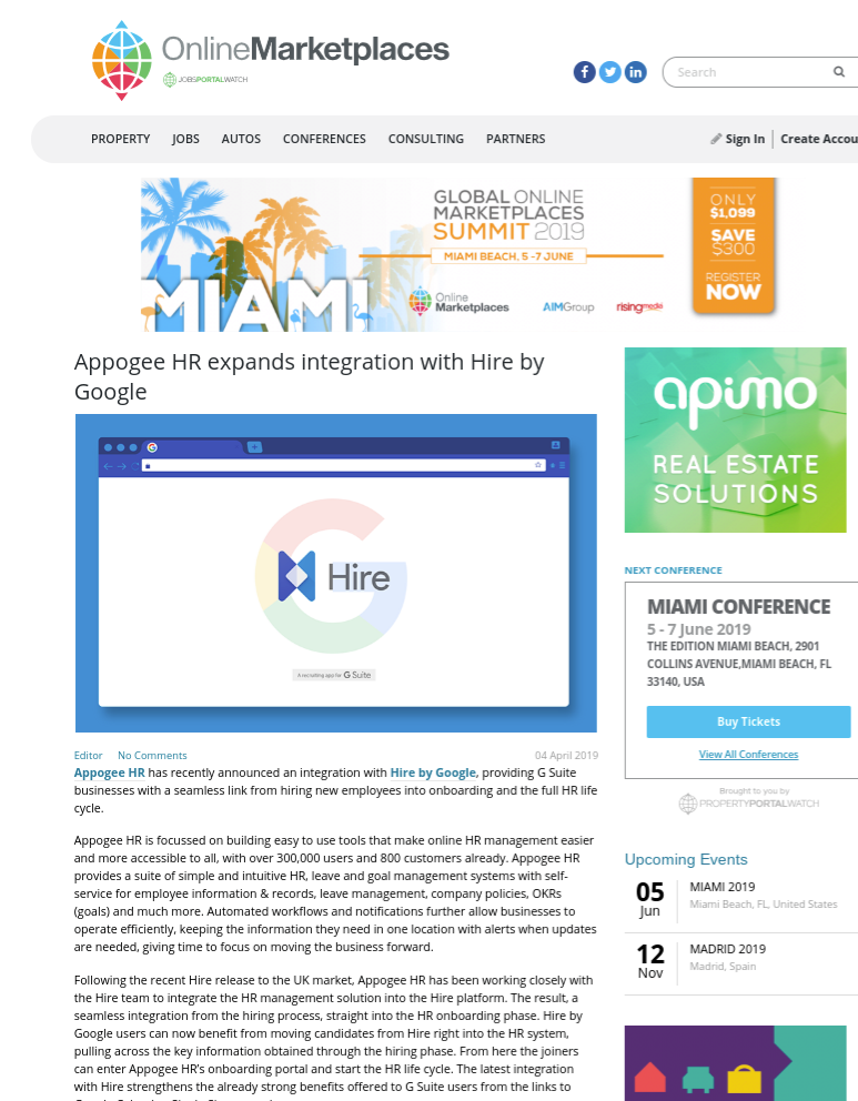 Online Marketplaces: Appogee HR expands integration with Hire by Google ...